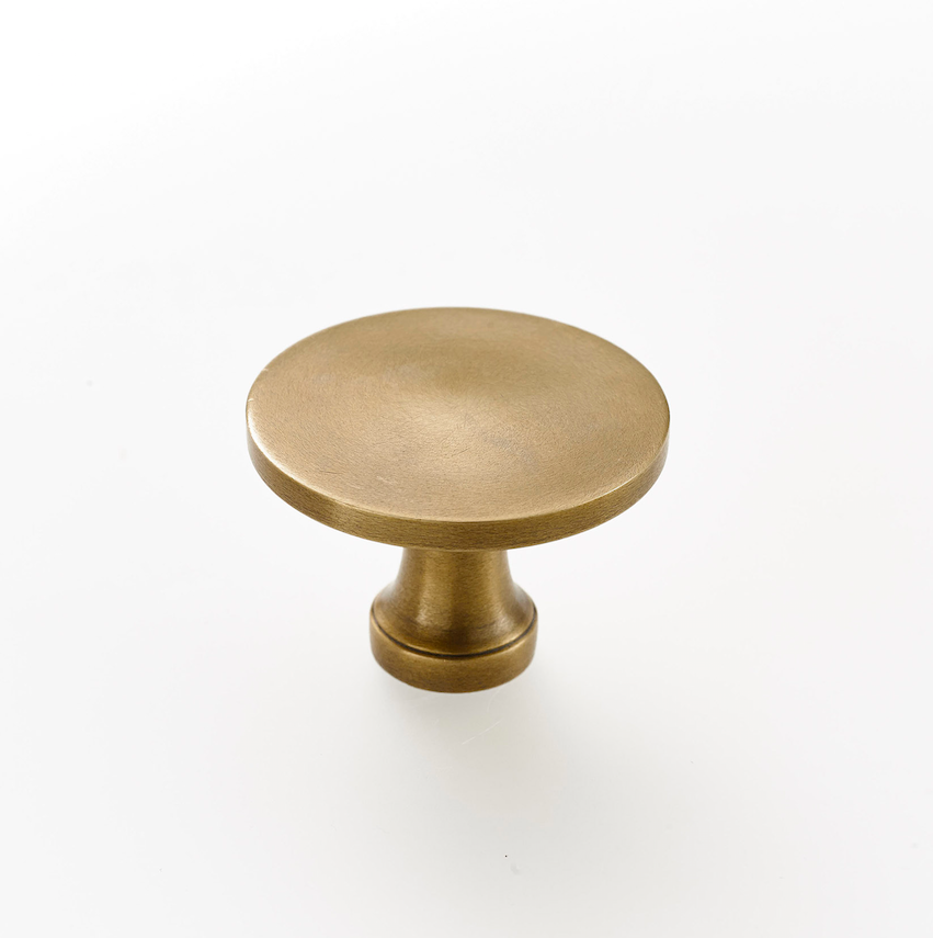 1.65" Flat round brass kitchen drawer handle by The Foundryman